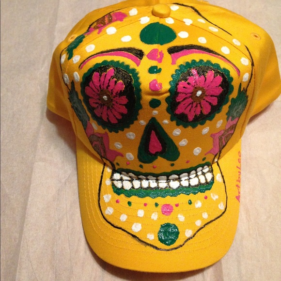 Art By Lee | Accessories | Custom Hand Painted Sugar Skull Cap | Poshmark